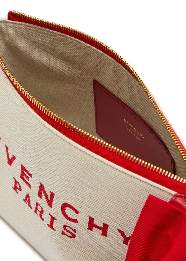 Givenchy Logo Print Canvas Wristlet Clutch With Bow Detail