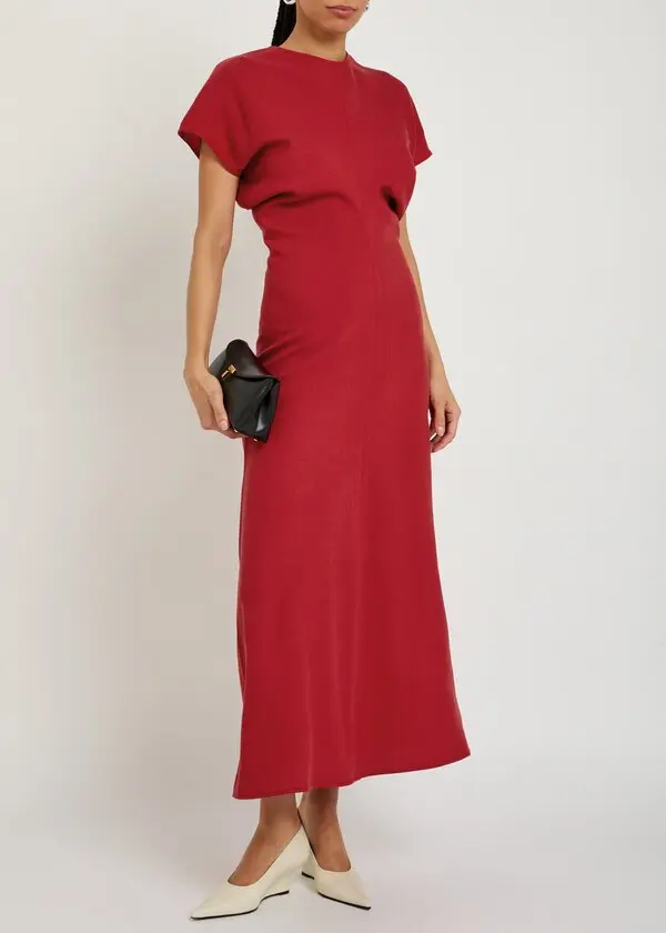 TOTEME Fitted-waist Wool Midi Dress - Red