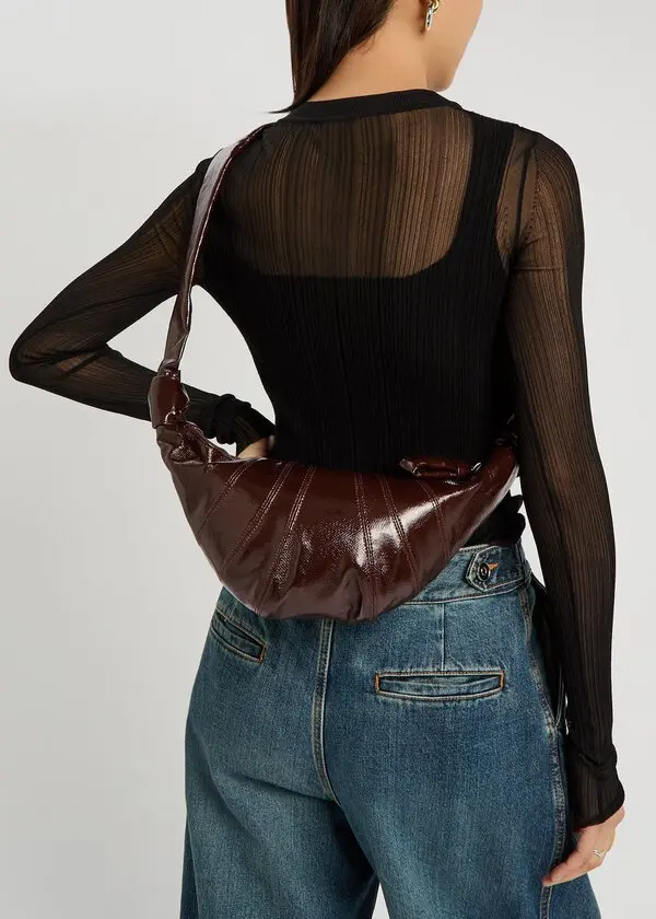 LEMAIRE Croissant Small Glossed Leather Shoulder Bag - Chocolate