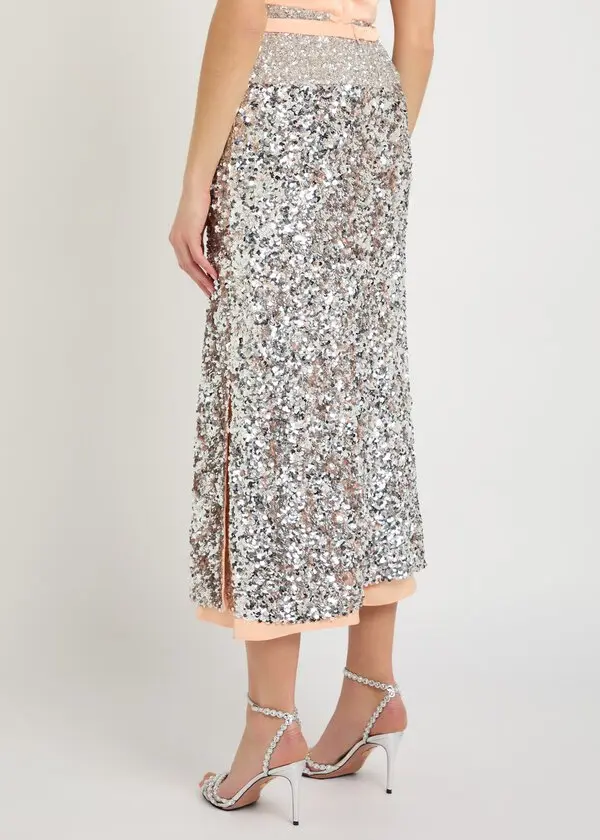 Rabanne Sequin-embellished Satin Midi Skirt - Silver