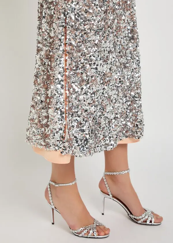 Rabanne Sequin-embellished Satin Midi Skirt - Silver