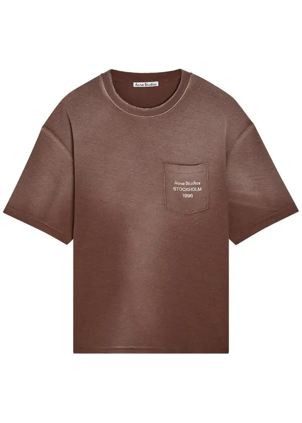 Acne Studios Distressed Cotton-blend T-shirt With Pocket - Brown