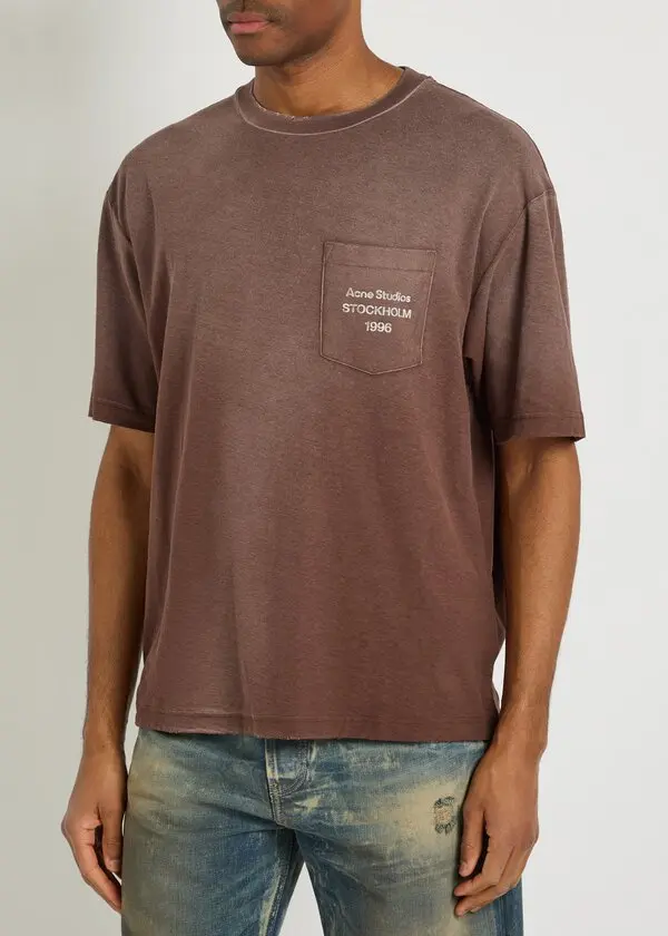 Acne Studios Distressed Cotton-blend T-shirt With Pocket - Brown