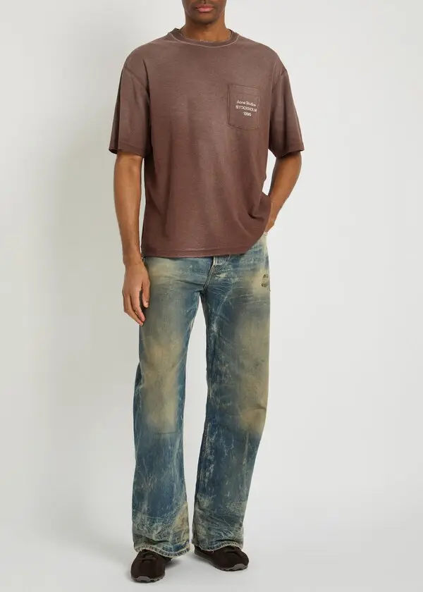 Acne Studios Distressed Cotton-blend T-shirt With Pocket - Brown