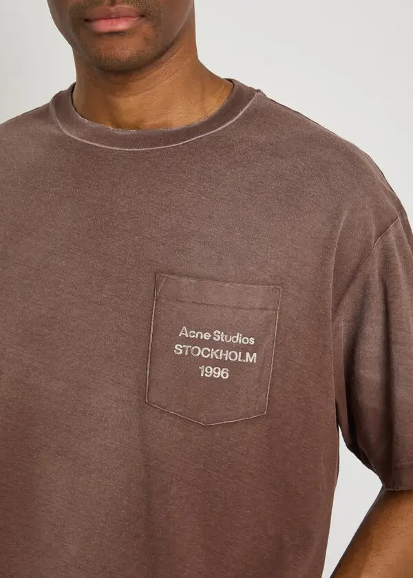 Acne Studios Distressed Cotton-blend T-shirt With Pocket - Brown