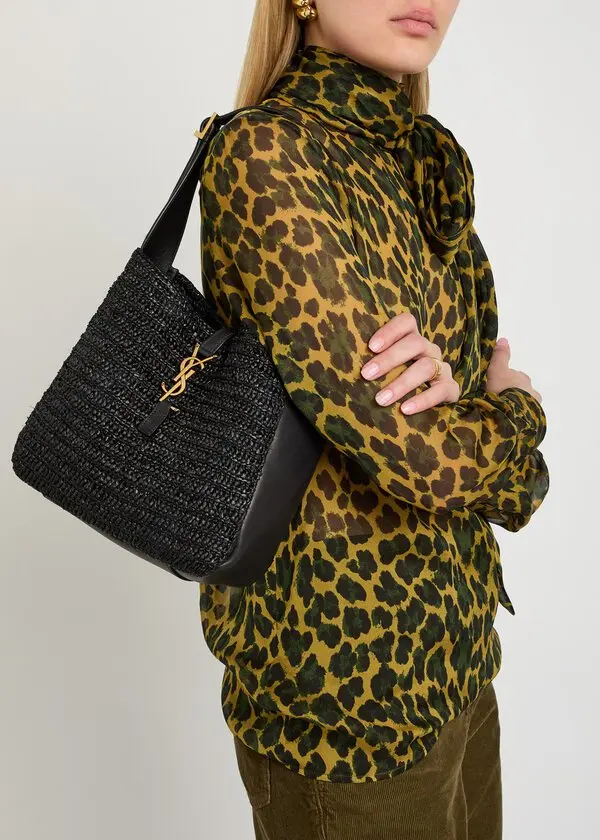 Saint Laurent Le 5 À 7 Small Raffia Bucket Bag - Black