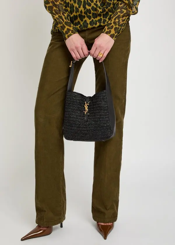 Saint Laurent Le 5 À 7 Small Raffia Bucket Bag - Black