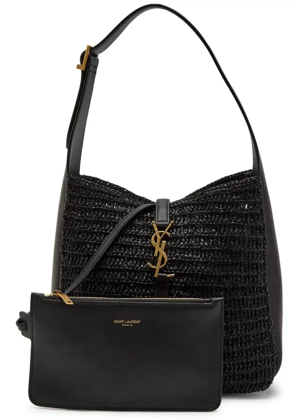 Saint Laurent Le 5 À 7 Small Raffia Bucket Bag - Black