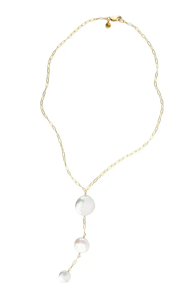 PRESLEY OLDHAM Coin Pearl Drop Necklace - White