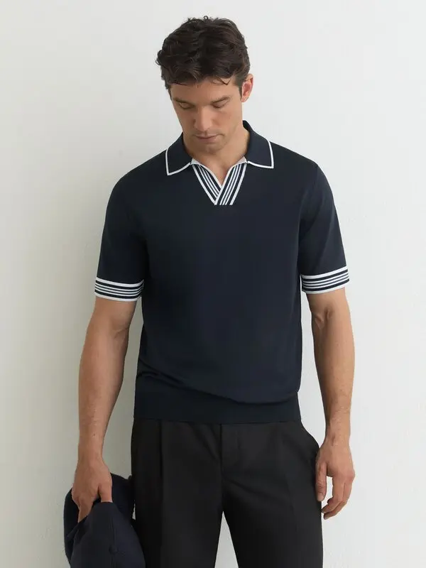 REISS Poole Tipped Open-collar Knitted Polo Shirt