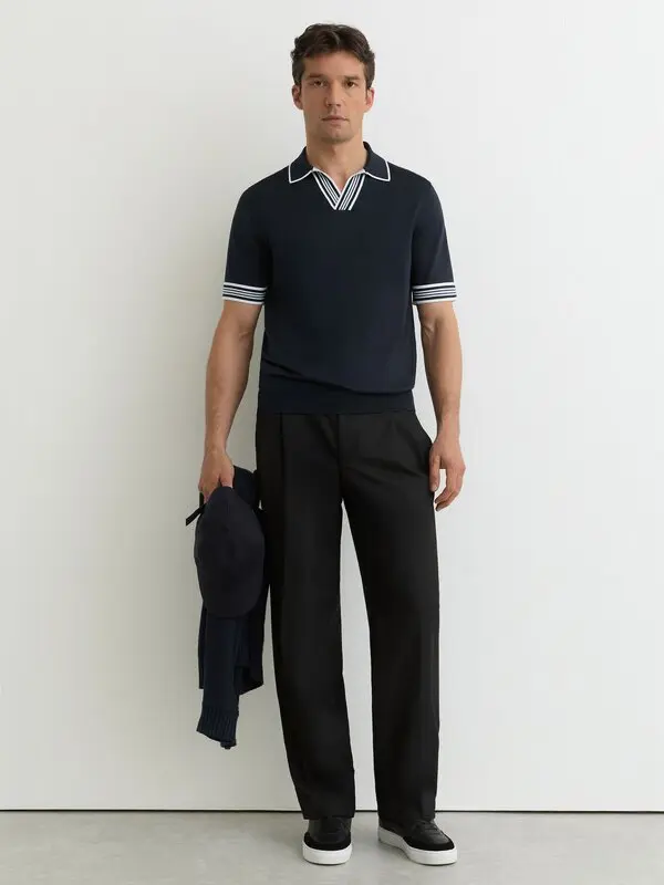REISS Poole Tipped Open-collar Knitted Polo Shirt