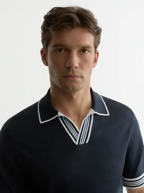 REISS Poole Tipped Open-collar Knitted Polo Shirt