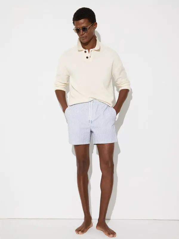 REISS Bay Seersucker Stripe Swim Shorts - Soft Blue/white