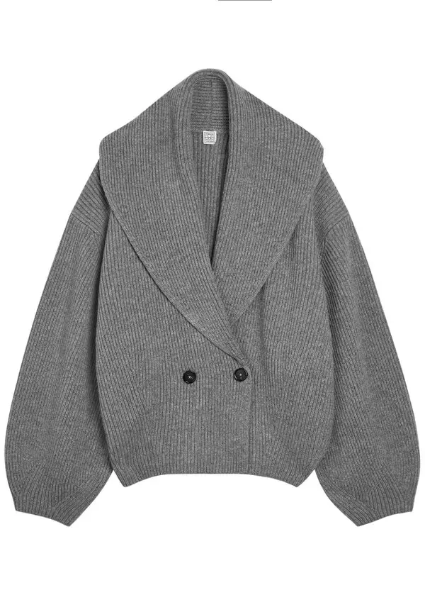 TOTEME Shawl Lapel Ribbed Wool-blend Cardigan - Grey