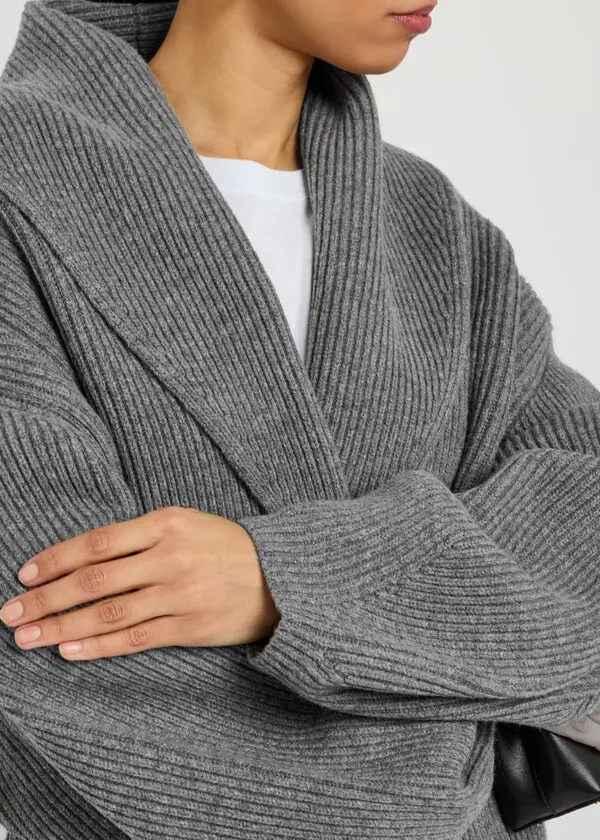 TOTEME Shawl Lapel Ribbed Wool-blend Cardigan - Grey
