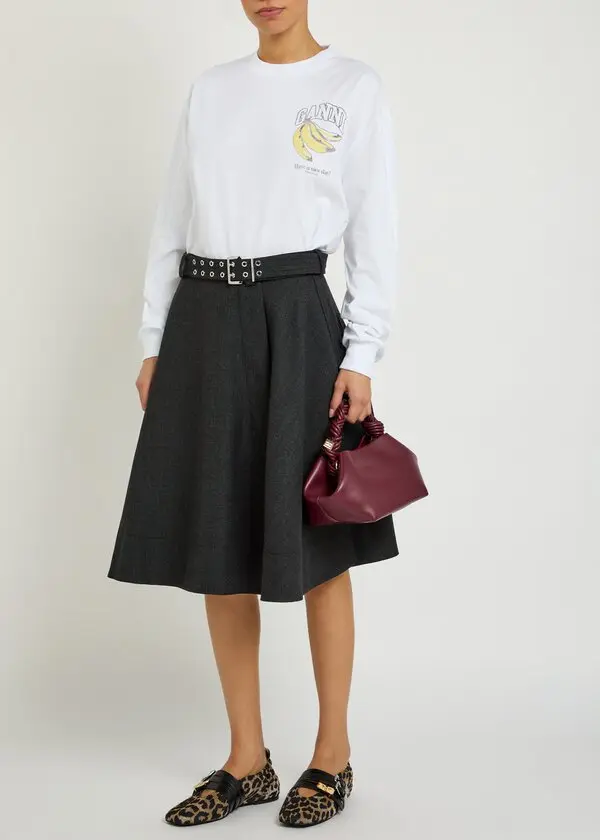 GANNI Twill Midi Wrap Skirt - Black