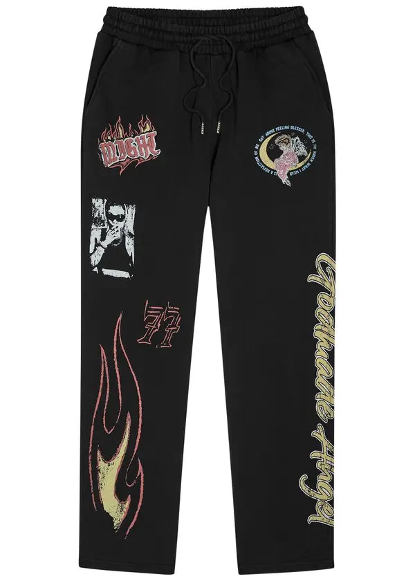 GOD MADE Angel Printed Straight-leg Cotton Sweatpants - Black