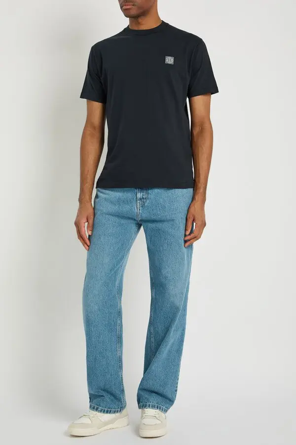 Stone Island Tonal Compass Logo Cotton T-shirt - Navy