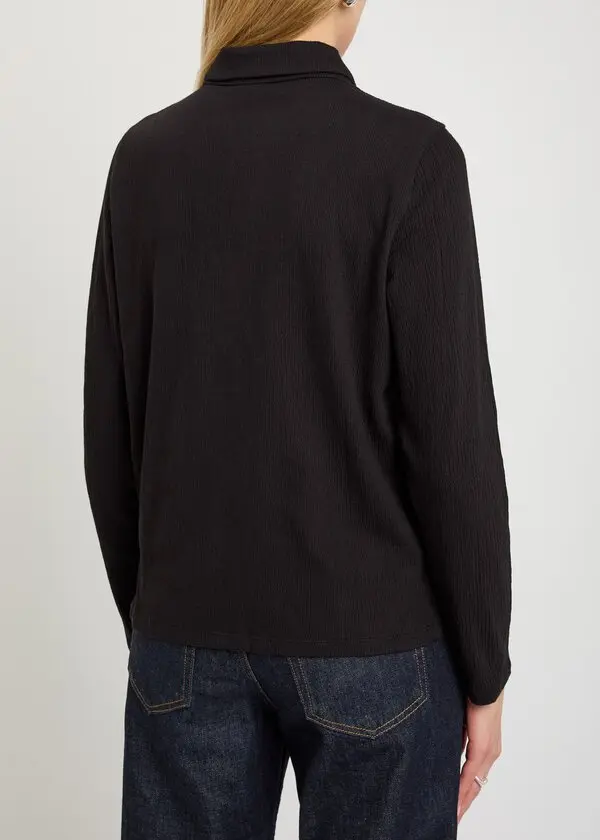 Eileen Fisher Textured Cotton-blend Polo Shirt - Black