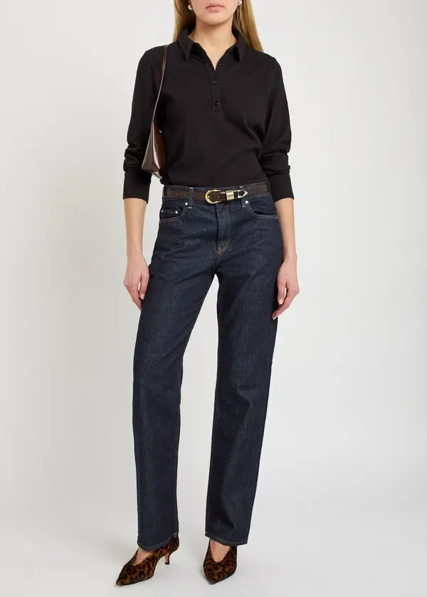 Eileen Fisher Textured Cotton-blend Polo Shirt - Black