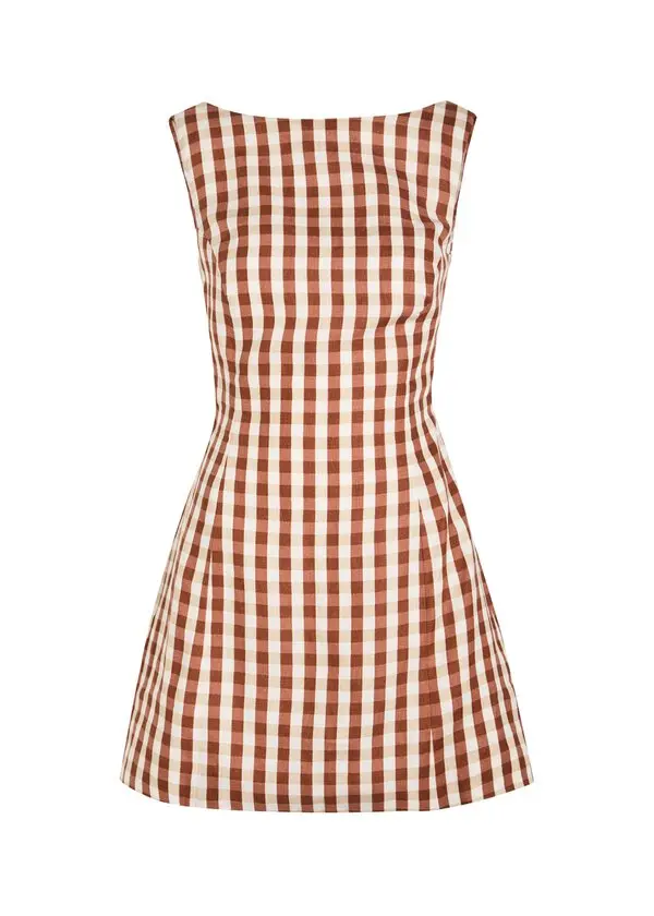 Faithfull The Brand Sofia Checked Linen Mini Dress - Light Brown