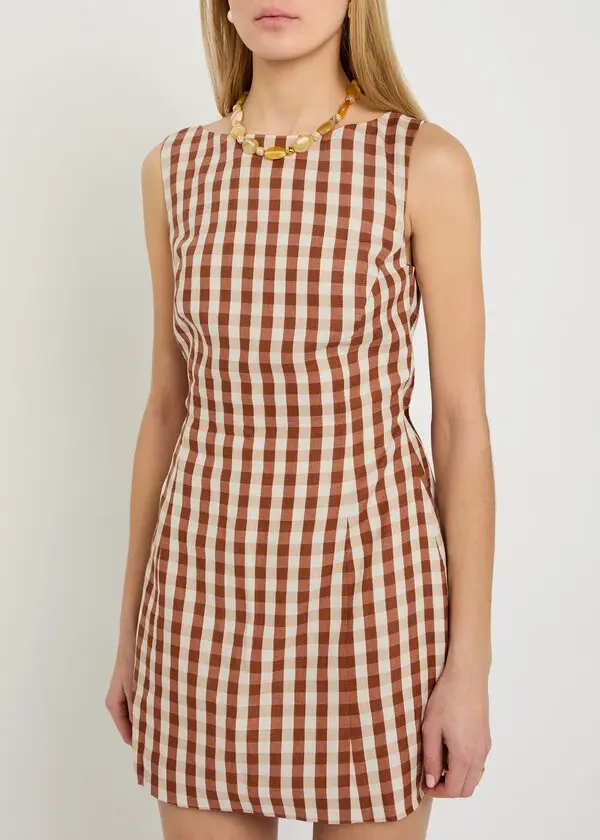Faithfull The Brand Sofia Checked Linen Mini Dress - Light Brown