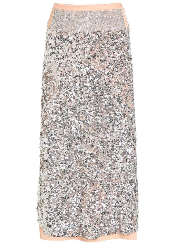 Rabanne Sequin-embellished Satin Midi Skirt - Silver