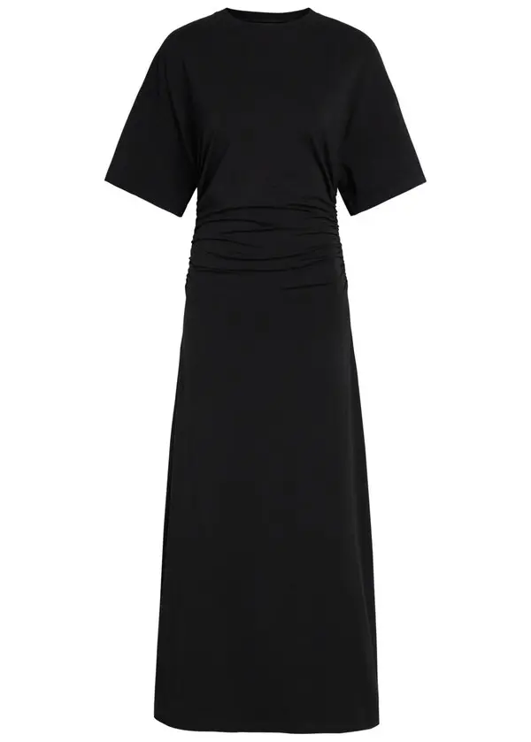 AKYN Ruched Stretch-cotton Midi Dress