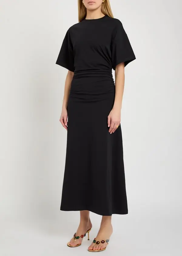 AKYN Ruched Stretch-cotton Midi Dress