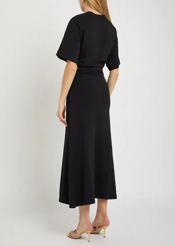 AKYN Ruched Stretch-cotton Midi Dress