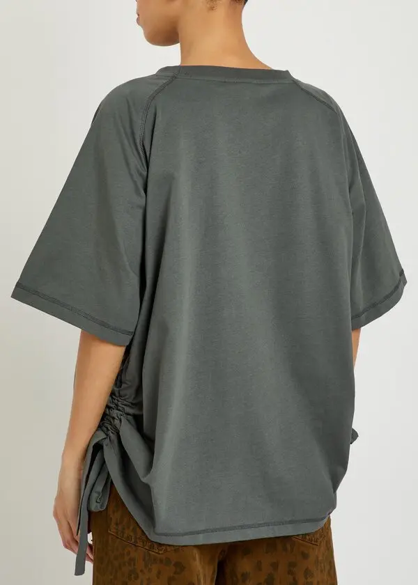 GANNI Printed Cotton Drawstring T-shirt - Grey