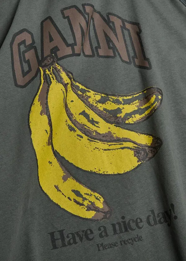 GANNI Printed Cotton Drawstring T-shirt - Grey