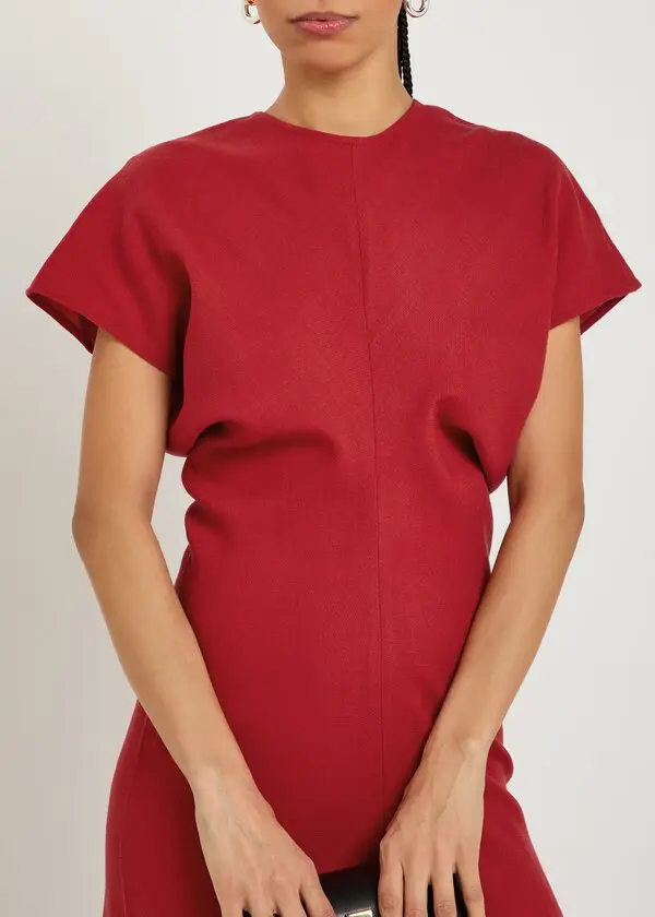 TOTEME Fitted-waist Wool Midi Dress - Red