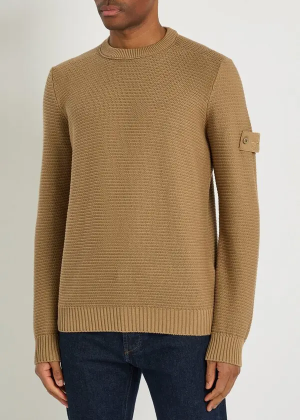 Stone Island Cotton And Cashmere-blend Jumper - Beige