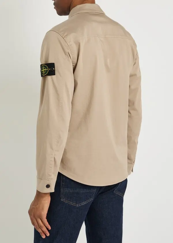 Stone Island Logo-appliquéd Stretch-cotton Overshirt - Sand