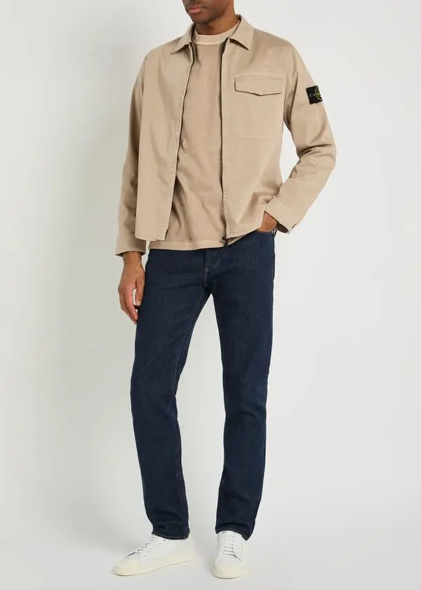 Stone Island Logo-appliquéd Stretch-cotton Overshirt - Sand