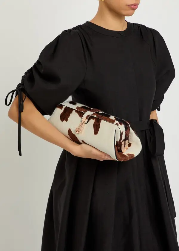 Gabriela Hearst Paola Cow-print Calf-hair Clutch