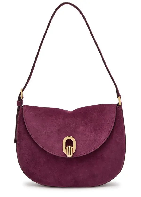 Savette Tondo Small Suede Shoulder Bag - Plum