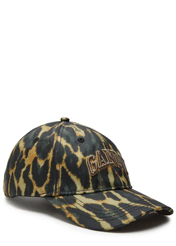 GANNI Leopard-print Nylon Cap - Black