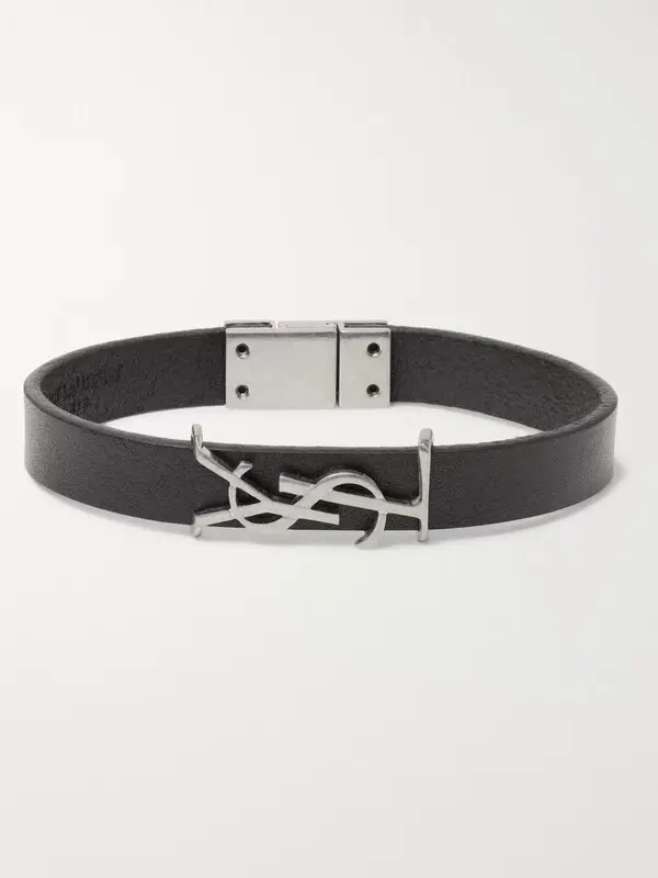 Saint Laurent Burnished Silver-tone And Leather Bracelet - Black