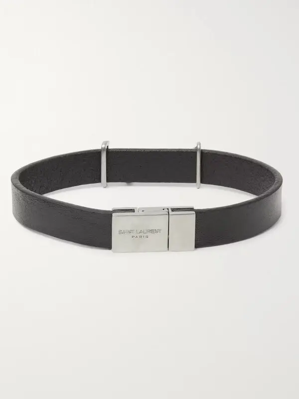 Saint Laurent Burnished Silver-tone And Leather Bracelet