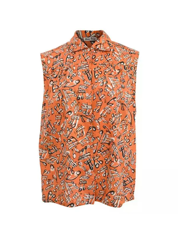Miu Miu Musical-notes Printed Sleeveless Shirt