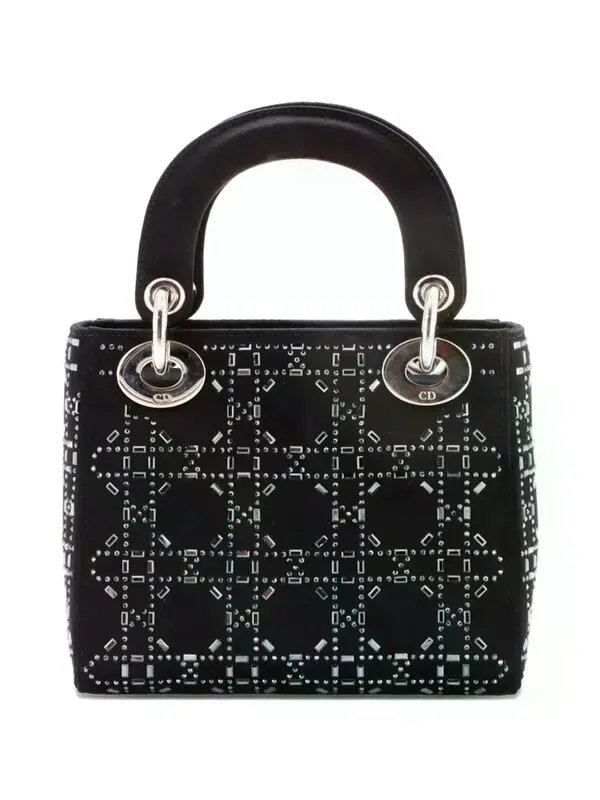 Dior Lady Mini Satchel Crystal Embellished Cannage Quilt - Black