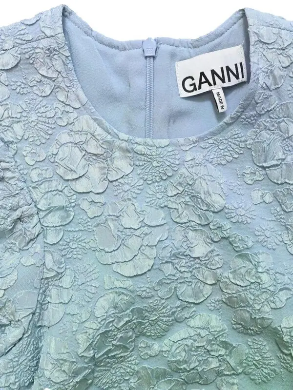 GANNI Cloqué Puff-sleeve Mini Dress