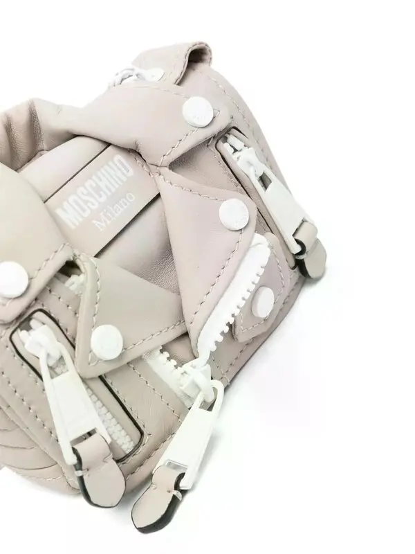 Moschino Mini Biker Leather Bag - Neutrals