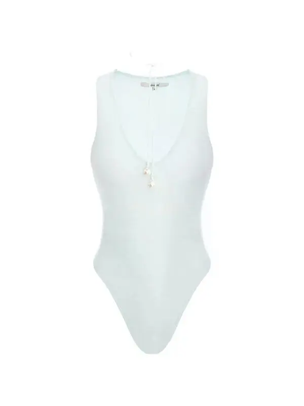 MANURI Tie-neck Sleeveless Bodysuit - Blue