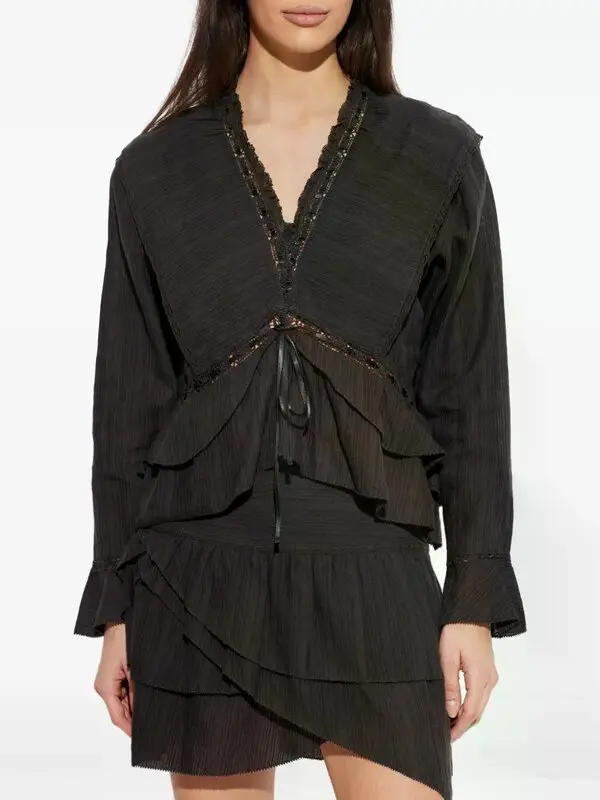 MARANT ETOILE Damienne" Lace Trim V-neck Blouse - Black