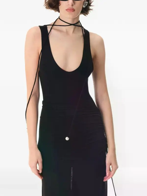 MANURI Tie-detail Bodysuit - Black
