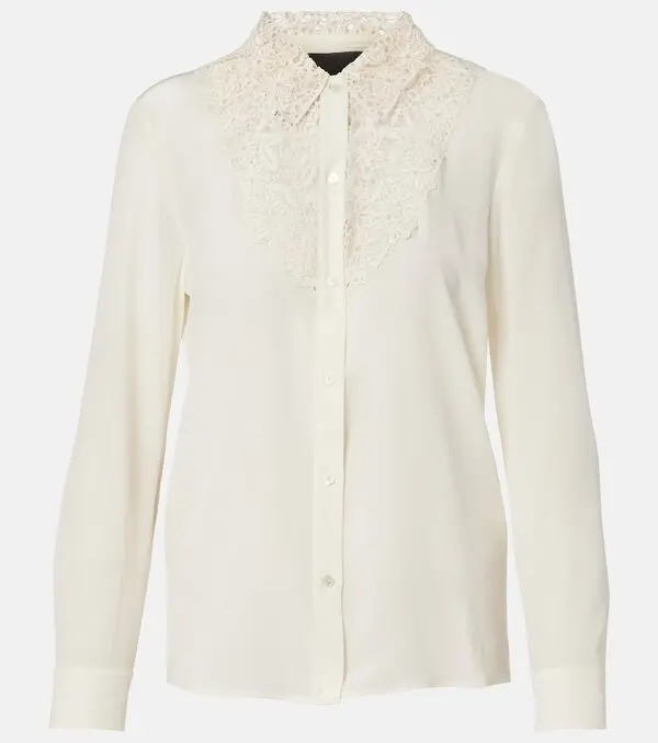 NILI LOTAN Lace-trimmed Silk Shirt - White