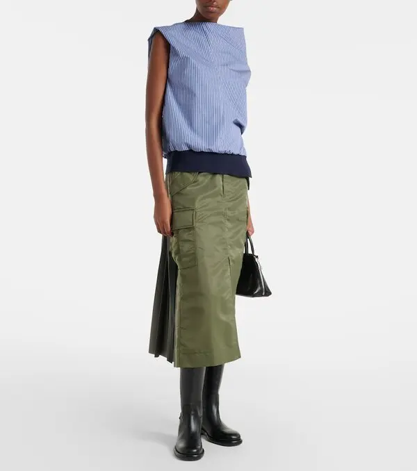 Sacai Striped Cotton-blend Top - Blue
